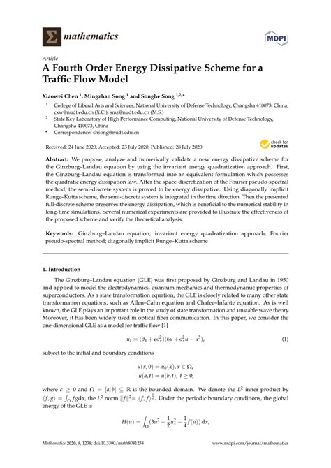 Pdf A Fourth Order Energy Dissipative Scheme For A Traffic Flow Model