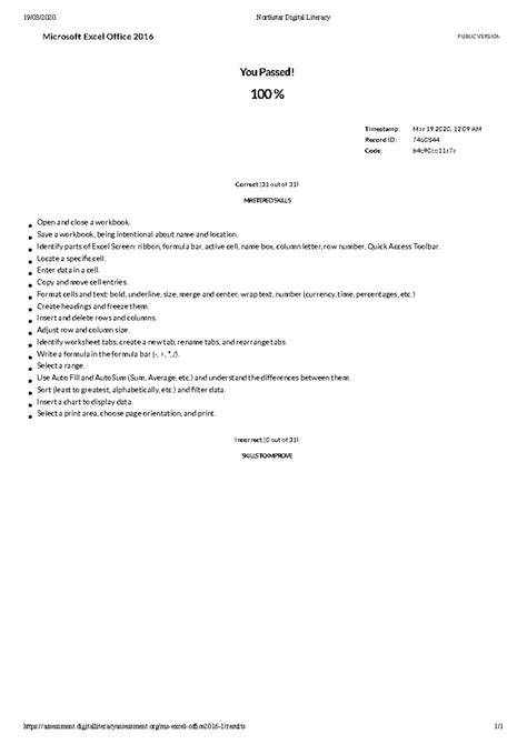 Microsoft Excel Assessment Northstar Digital Literacy Studocu