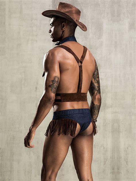 Disfraz De Vaquero Sexy Para Hombre Conjunto De Piezas Pantalones Superiores Sombrero