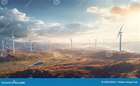 Windswept Horizons Captivating Panorama Of A Wind Park With Towering