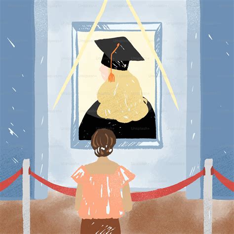 졸업 모자를 쓴 여성의 그림 앞에 서 있는 여성 벡터 Unsplash의 졸업 이미지
