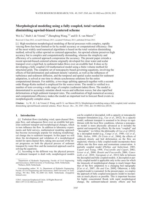 Pdf Morphological Modeling Using A Fully Coupled Total Variation Diminishing Upwind Biased