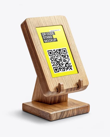 Wooden Qr Code Scan Stand Mockup Free Download Images High Quality