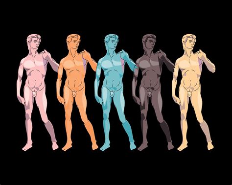 T Shirt Design Of Five Naked Men With Different Skin Colors