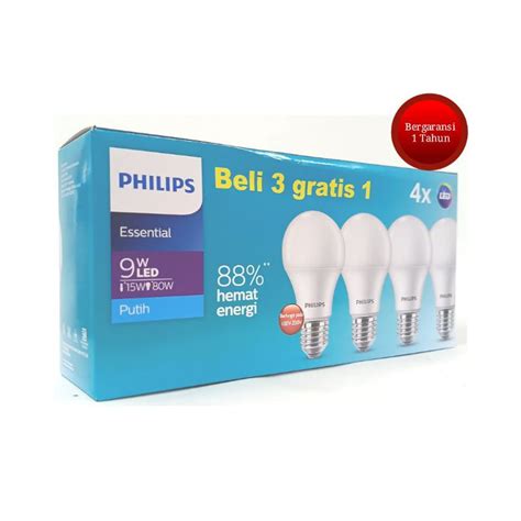 Jual Lampu Philips Essential Multipack Ledbulb 9w 3 Gratis 1 Shopee