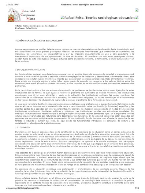 Teorias Sociologicas De La Educacion Pdf Sociología Emile Durkheim