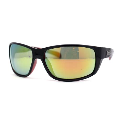 Locs Mens Color Mirror Wrap Rectangle Gangster Sport Sunglasses Black