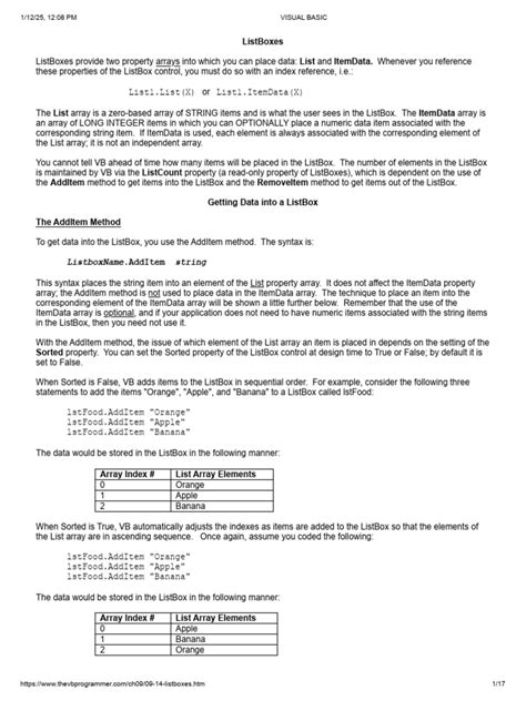 Visual Basic Listbox Pdf Basic String Computer Science