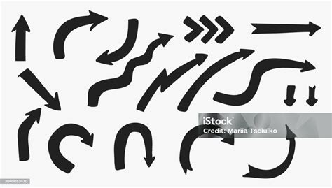 메모를 작성하고 텍스트를 강조 표시하고 밑줄을 긋기 위한 브러시와 요소 메모 및 스토리를 위한 굵은 화살표 장식용 화살표 0명에 대한 스톡 벡터 아트 및 기타 이미지