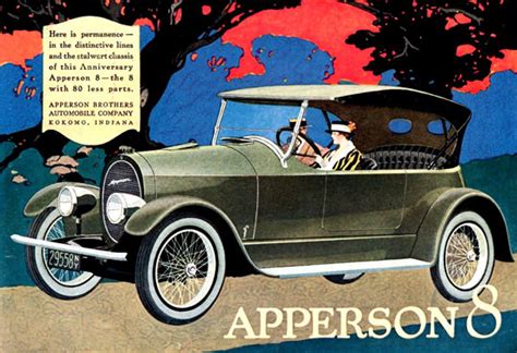 Apperson 8 Cylinder Tourster Kokomo 1919 Mad Men Art Vintage Ad Art Collection