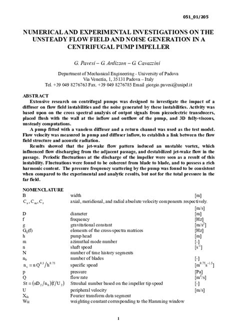 Pdf Numerical And Experimental Investigations On The Unsteady Flow