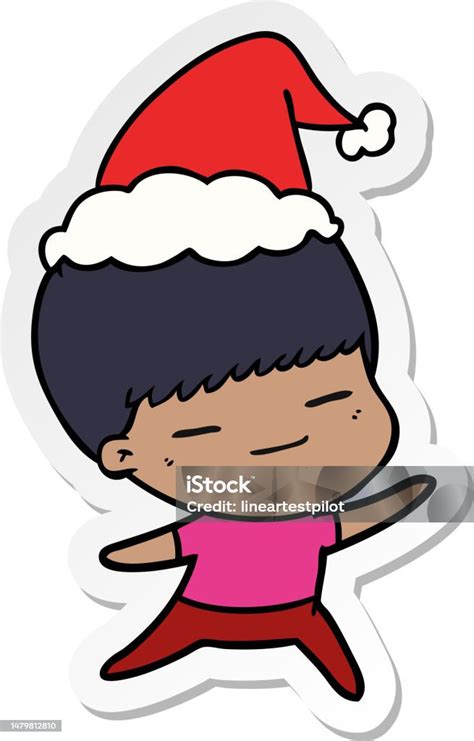 산타 모자를 쓰고 잘난 척하는 소년의 손으로 그린 스티커 만화 낙서 드로잉에 대한 스톡 벡터 아트 및 기타 이미지 낙서 드로잉 남자 데칼 Istock
