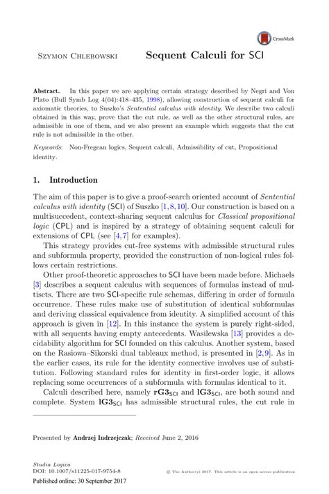 Pdf Sequent Calculi For { Mathsf {sci}} Sci