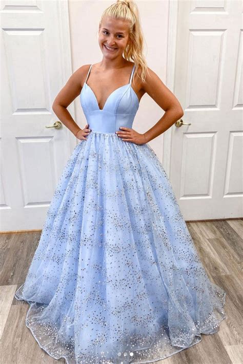 Blue Tulle Sequin Long Prom Dress Blue Tulle Formal Dress Dresstby