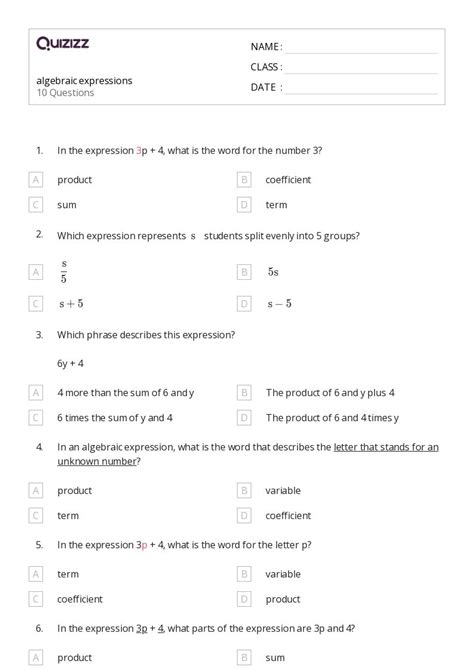 50 Algebraic Modeling Worksheets For 9th Class On Quizizz Free And Printable