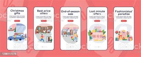 모바일 앱 화면 평면 벡터 템플릿에 탑승 하는 시즌 판매의 끝 5에 대한 스톡 벡터 아트 및 기타 이미지 5 가격 가공의 인물 Istock