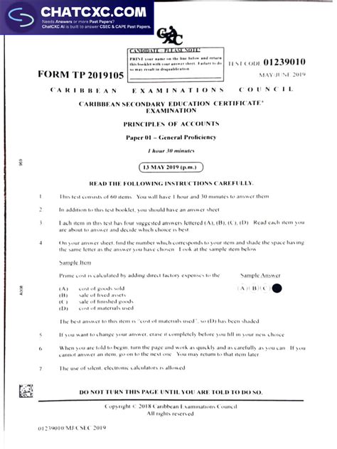 Csec Principles Of Accounts P1 2019 Pdf