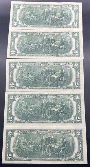 Series 1976 First Day Of Issue Stamped 2 Federal Reserve Notes