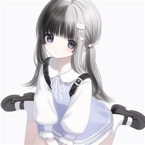 Anime Girl With Long Hair And White Shirt Holding A Black And White