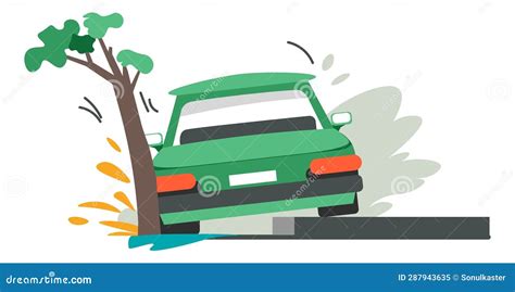 Car Hit Tree Accident Or Crash On Road Vector Stock Illustration Illustration Of Drive Speed