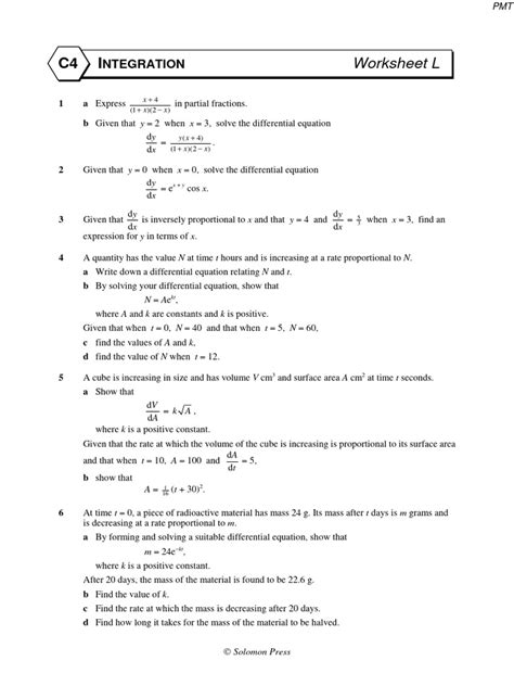C4 Integration L Questions Pdf Equations Mathematical Objects