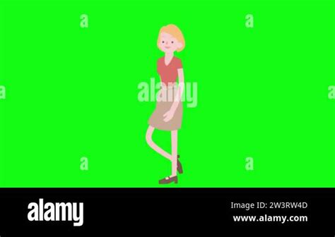 Women Walk Cycle Cartoon Animation Clip In High Resolution With Green Screen Background Stock