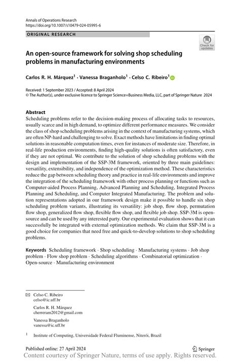 An Open Source Framework For Solving Shop Scheduling Problems In Manufacturing Environments
