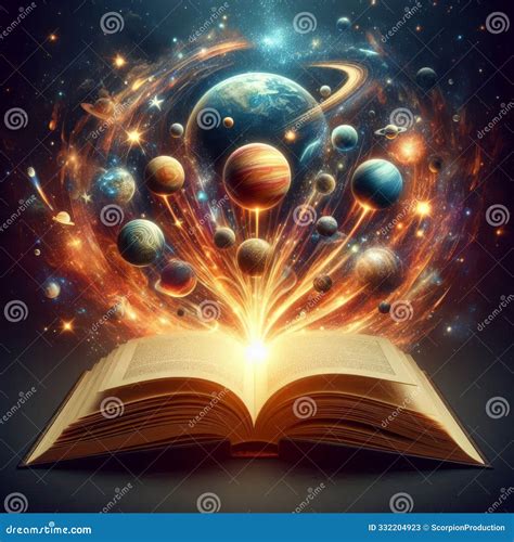 Open Book With Planets And Galaxies Emerging In Space Stock Image