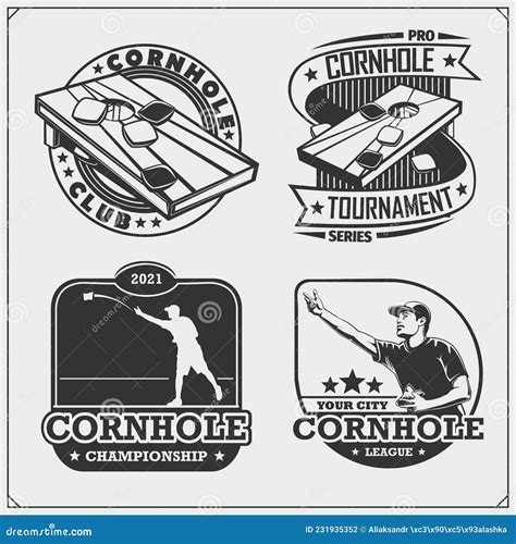 Cornhole Badges Labels And Design Elements Sport Club Emblems Stock
