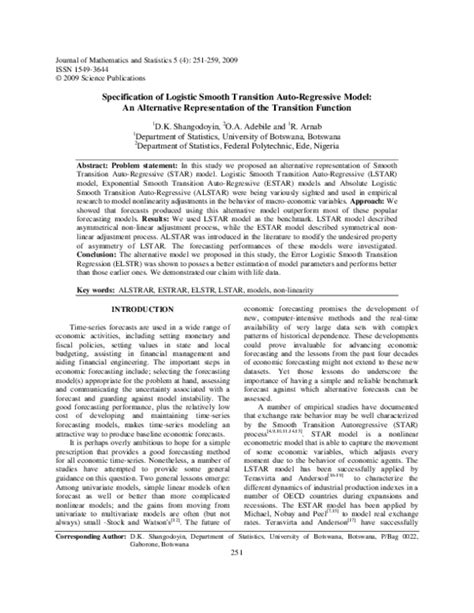Pdf Specification Of Logistic Smooth Transition Auto Regressive Model An Alternative