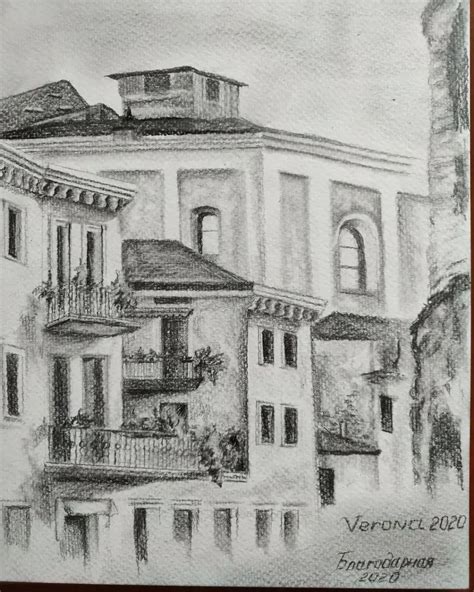 Blagota Рисунок Архитектура Вероны Очень контрастно смотрятся брендовые дорогие бутики