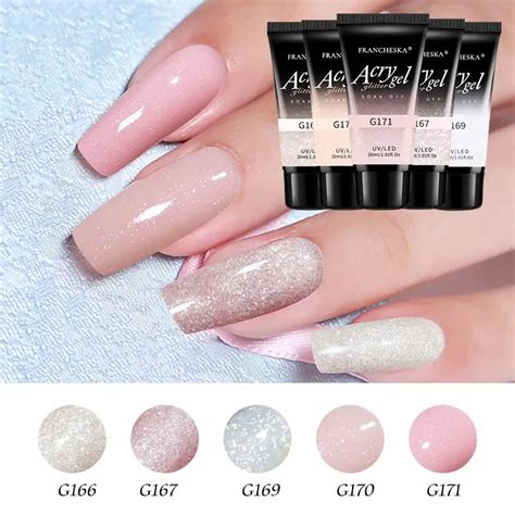 Elecool 5 색 30ml 반짝이 아크릴 젤 핑거 익스텐션 실버 핑크 화이트 익스텐션 젤 담그기 네일 아트 젤 네일 젤