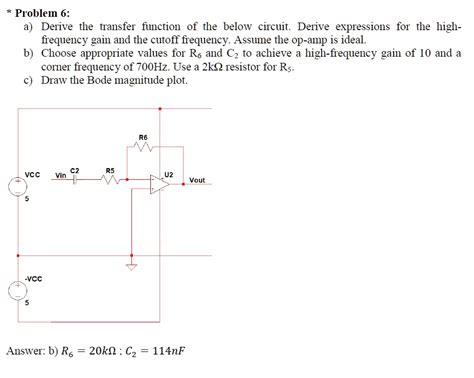 solved problem 6 a derive the transfer function of the below circuit derive expressions for