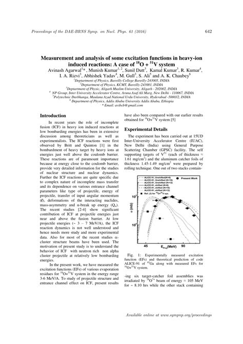 Pdf Measurement And Analysis Of Some Excitation Functions In Heavy Ion Induced Reactions A