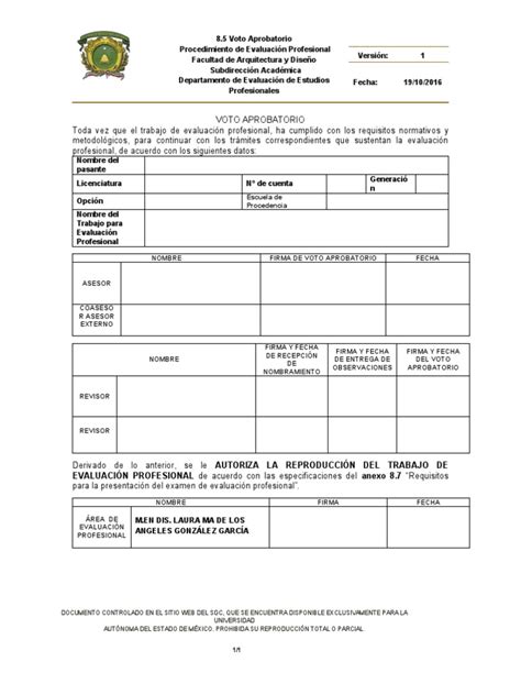 8 5 Voto Aprobatorio Procedimiento De Evaluación Profesional Pdf