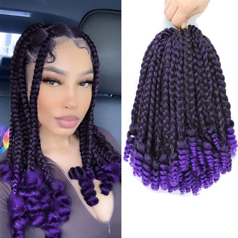 Purple Crochet Box Braids Curly Ends 10 Inch 6 Packs Short Bob Box