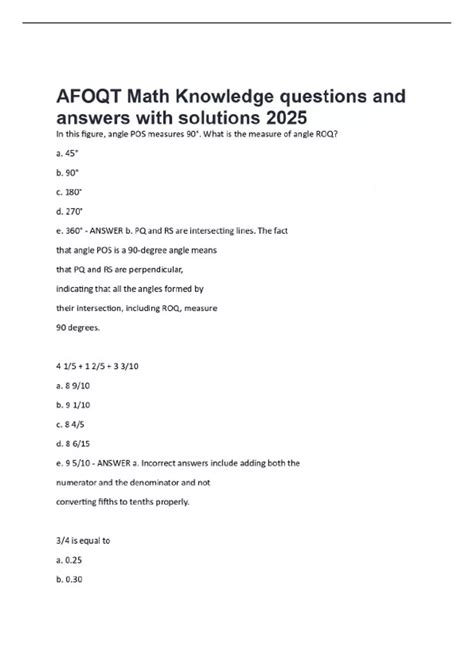 Afoqt Math Knowledge Questions And Answers With Solutions 2025 Afoqt Stuvia Us