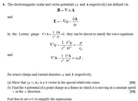 solved 4 the electromagnetic scalar and vector potentials