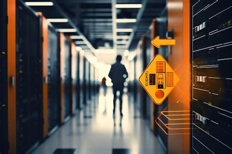 Premium Photo Close Up Of A Server Room Sign With A Blurred Background Of Racks