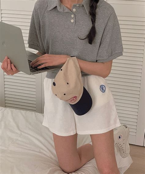 오엔느 흰 핑 소 테리 자수 밴딩 반바지 팬츠 트레이닝 숏팬츠 수영복 부 부