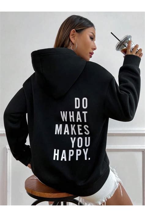 Afrogİyİm Unisex Siyah Do What Makes Happy You Baskılı Oversize Hoodie