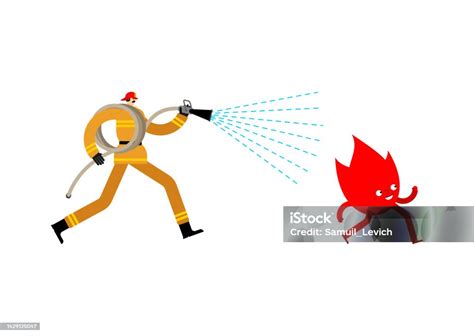 소방관은 불을 쫓아 달린다 소방 벡터 일러스트 레이 션 구조에 대한 스톡 벡터 아트 및 기타 이미지 구조 남자 남자들만