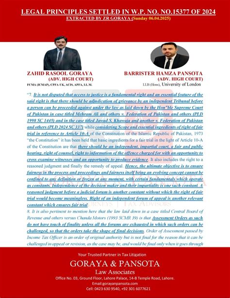 Stay A Comprehensive Zahid Rasool Goraya Advocate High Court