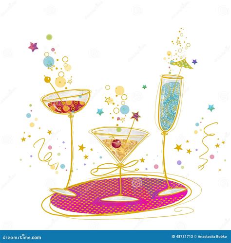 Cocktail Party Invitation Posterhand Drawn Illustration Of Cocktails