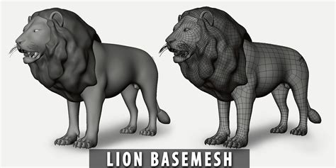 lion basemesh topology uv map 3d model by tsering
