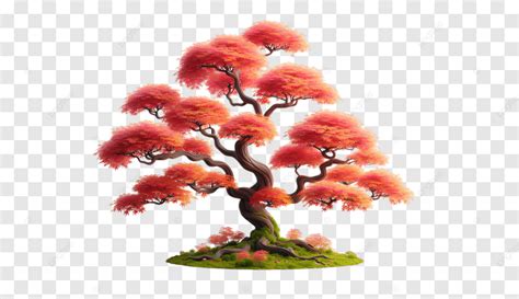 자연 창의성을 상징하는 분리된 투명한 배경에 분홍색 주황색과 보라색의 색조를 특징으로 하는 화려한 단풍이 있는 생동감 넘치는 예술적 나무 나무 피는 나무 꼬인 가지