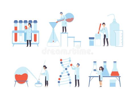 Set Of Tiny Scientists Working Working With Lab Scientific Equipment In