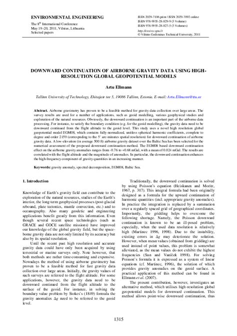 Pdf Downward Continuation Of Airborne Gravity Data Using High Resolution Global Geopotential