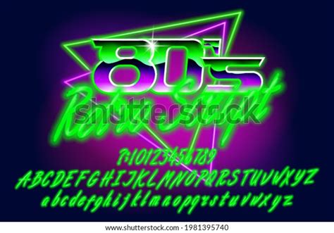 80s Retro Script Alphabet Font Glowing Stock Vector Royalty Free