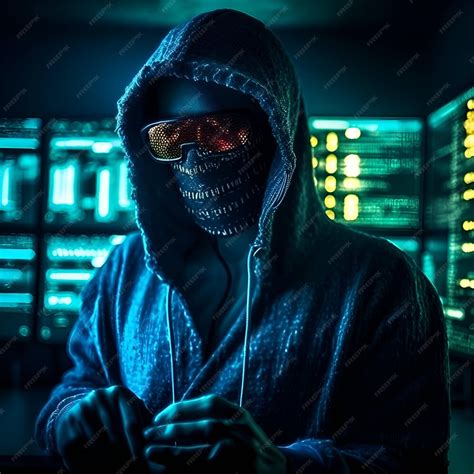Premium Ai Image Hacker In A Black Hoodie And Sunglasses Is Sitting At A Computer In A Dark